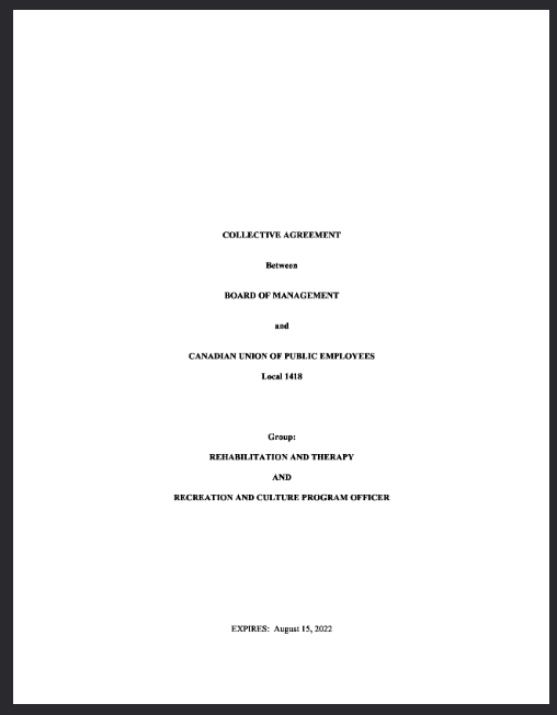 Collective agreement - CUPE 1418